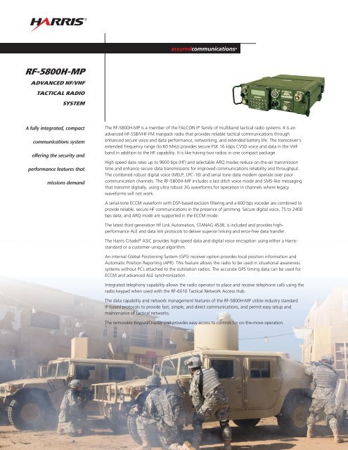 RF-5800H-MP Advanced HF/VHF Tactical Radio System - Harris ...