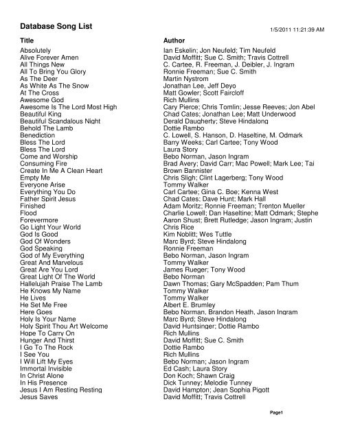 Database Song List - EasyWorship