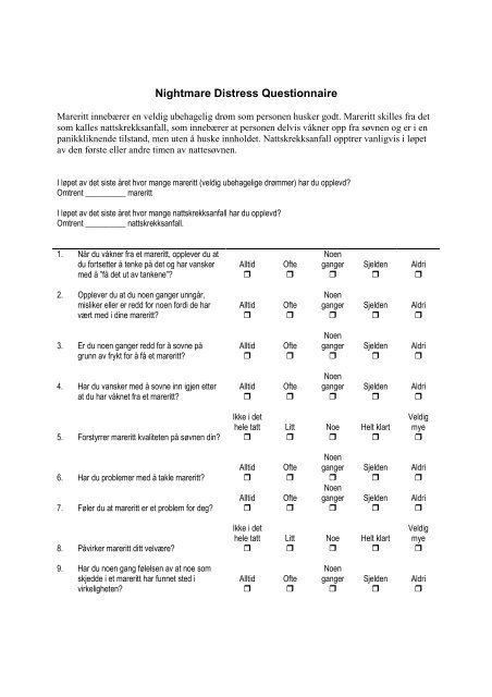 Nightmare Distress Questionnaire - norsk - Helse Bergen