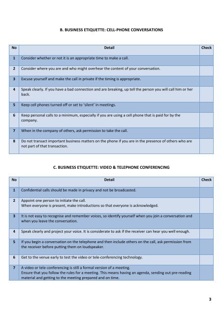 A. BUSINESS ETIQUETTE: MA