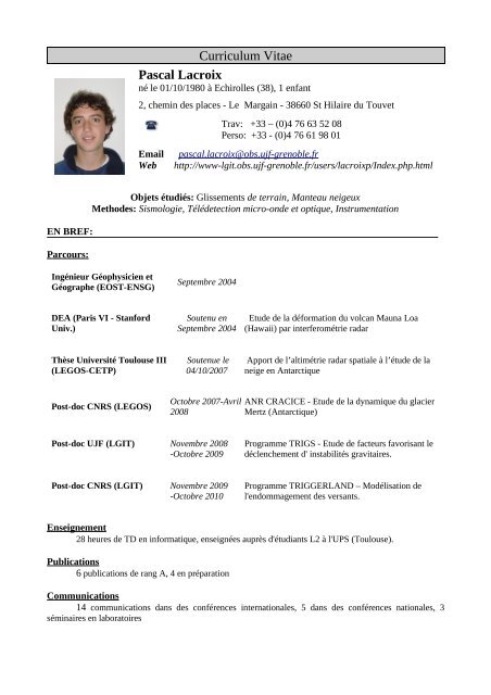 Curriculum Vitae Pascal Lacroix
