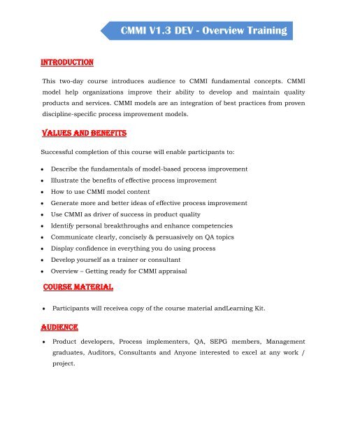 CMMI V1.3 DEV - Overview Training - Cunix
