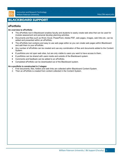 ePortfolio William Paterson University