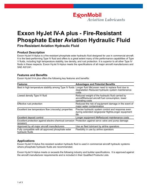 Exxon HyJet IV-A plus - Fire-Resistant Phosphate Ester ... - Silmid