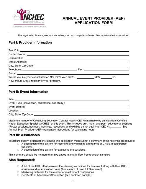 annual event provider (aep) application form - The National ...