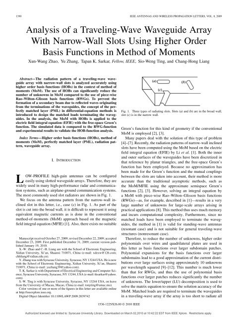 Analysis of a Traveling-Wave Waveguide Array With Narrow-Wall ...