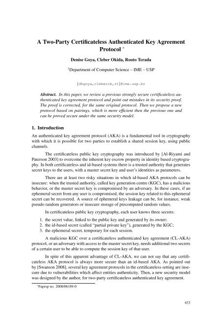 A Two Party Certificateless Authenticated Key Agreement Ufmg