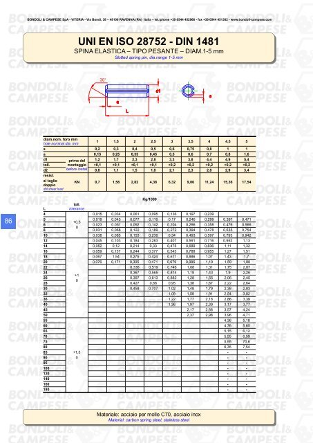 UNI EN ISO 28752 - DIN 1481 - Bondoli & Campese