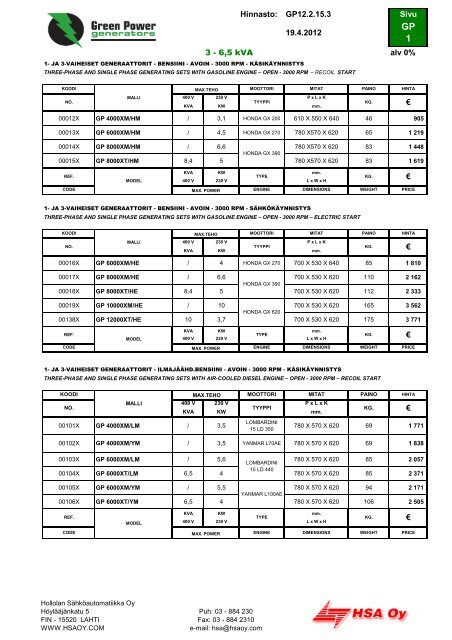 Green Power varavoimalaitteet - Hollolan SÃ¤hkÃ¶automatiikka Oy
