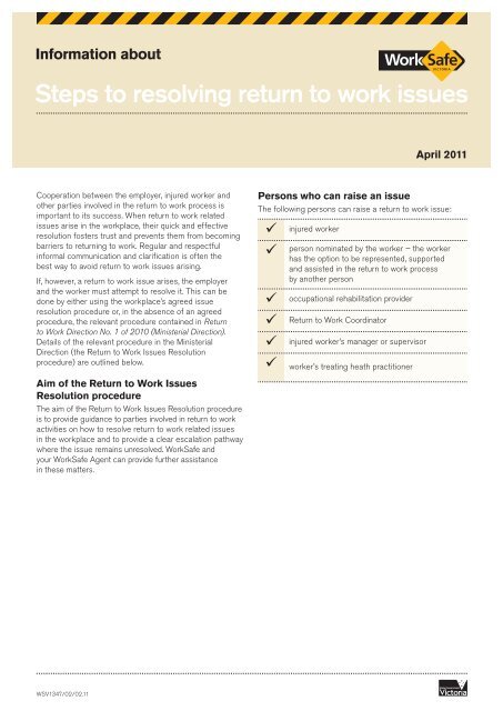 Steps to resolving return to work issues (PDF ... - WorkSafe Victoria