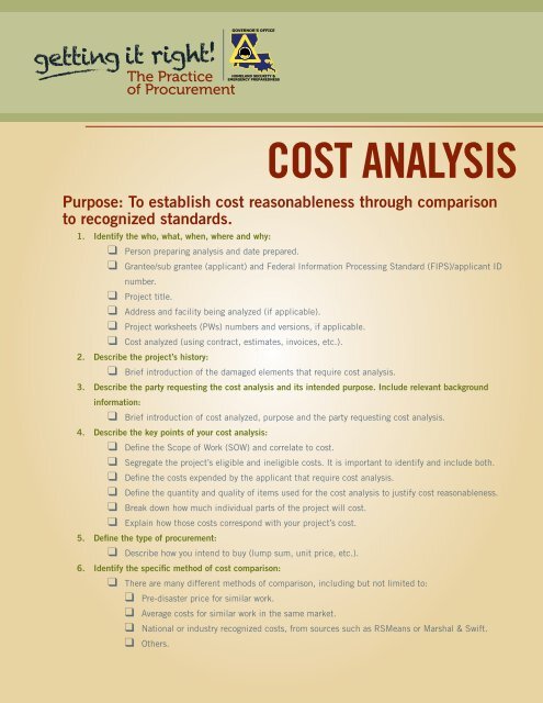 Cost Analysis Checklist (PDF)
