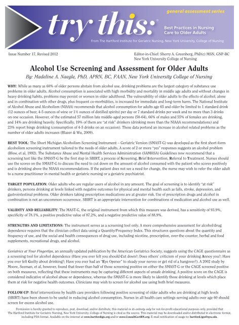 Alcohol Use Screening And Assessment For Older Adults