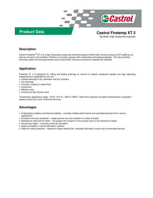 Product Data Castrol Firetemp XT 2