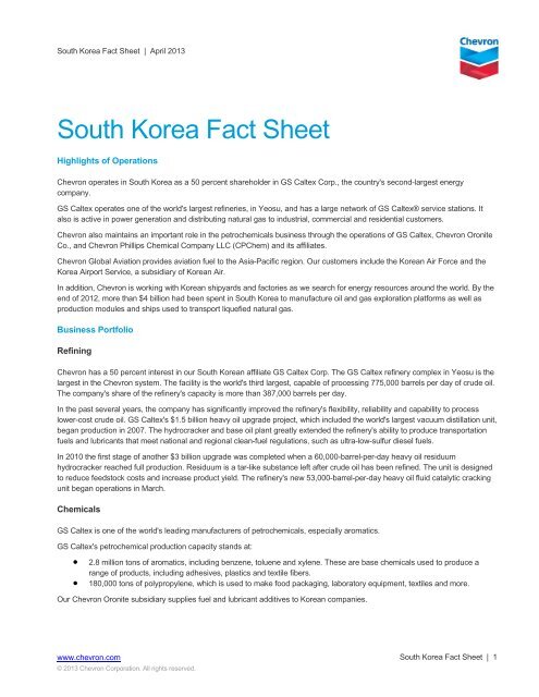 South Korea Fact Sheet - Chevron