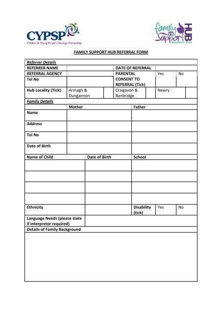 FAMILY SUPPORT HUB REFERRAL FORM Referrer Details ...