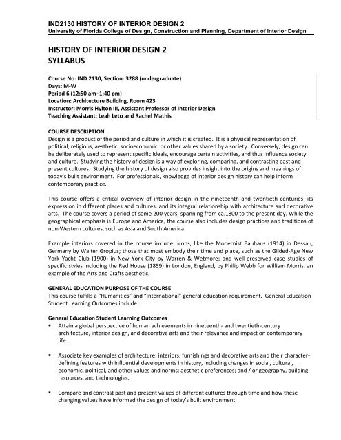history of interior design 2 syllabus - College of Design, Construction ... history of interior design 2 syllabus - College of Design, Construction ...