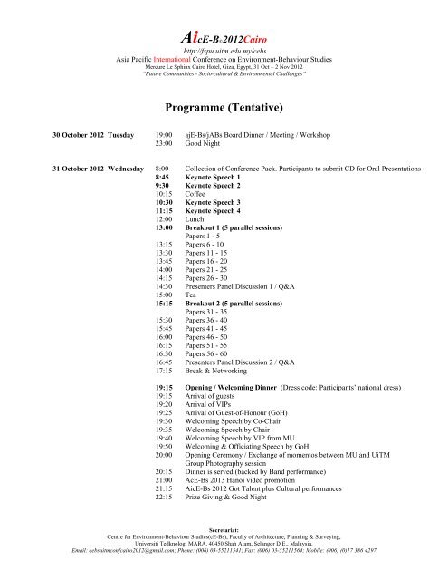 Programme (Tentative) - FSPU - UiTM