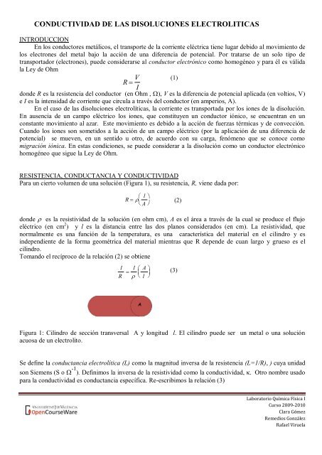 Conductividad de las disoluciones electrolÃ­ticas