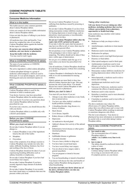 CODEINE PHOSPHATE TABLETS 1 - MyDr