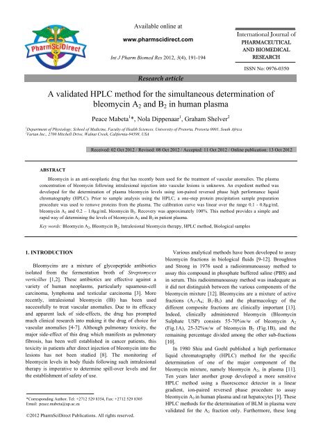 A Validated Hplc Method For The Simultaneous Determination Of