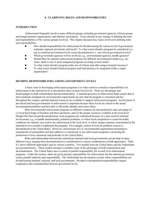 8. CLARIFYING ROLES AND RESPONSIBILITIES ... - Inece