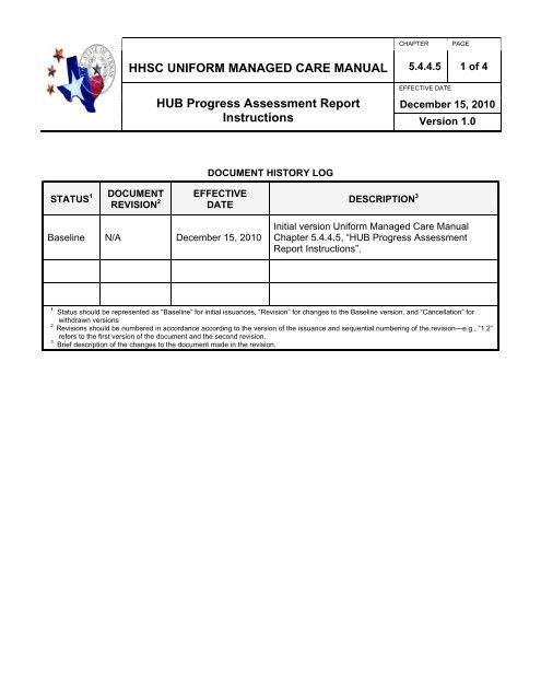 HUB Progress Assessment Report Instructions - Texas Health and ...