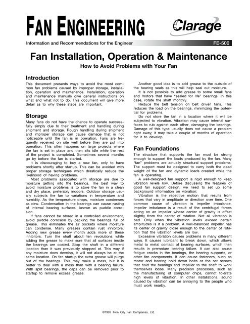 Fan Installation, Operation & Maintenance - Clarage