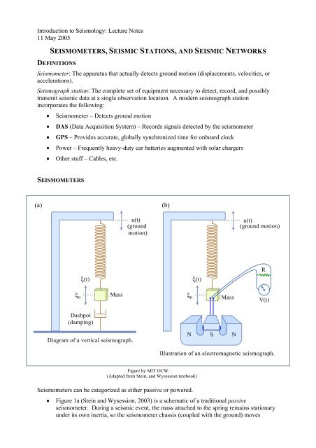 SEISMOMETERS, SEISMIC STATIONS, AND SEISMIC NETWORKS ...