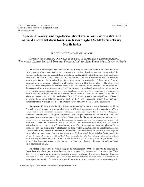 Species diversity and vegetation structure across various strata in ...