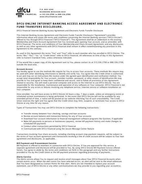 Online Account Access Agreement - DFCU Financial