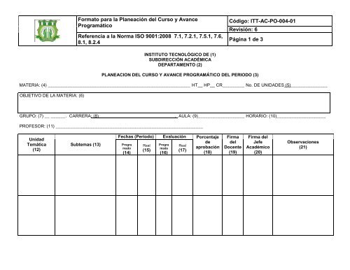 itt-ac-po-004-01 planeacion del curso - Instituto Tecnologico de ...