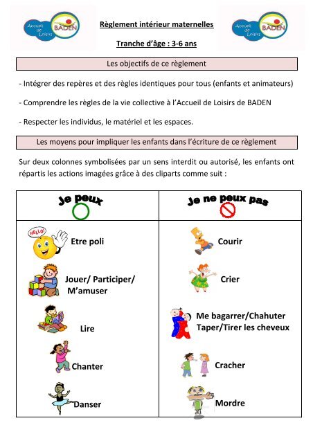 Etre poli Jouer/ Participer/ M'amuser Lire Chanter Danser ... - Baden