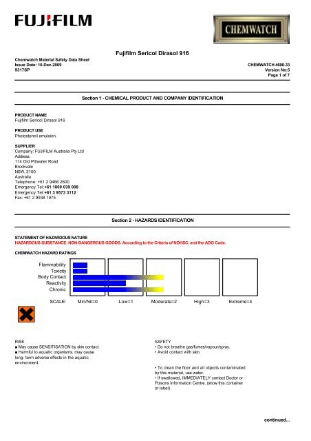 Chemwatch MSDS Print - FUJIFILM Australia