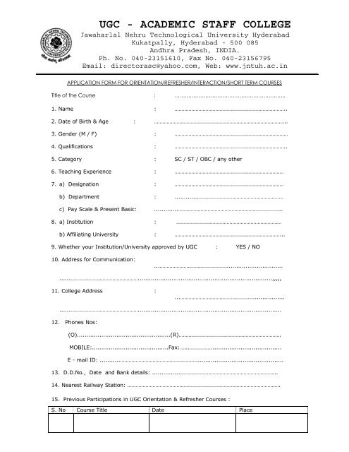 Application Form For Orientation/Refresher/Short Term Courses