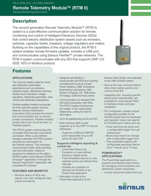 Features Description Remote Telemetry Module™ (RTM II) - Sensus