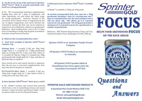 sprinter gold greyhound products - Greyhound Products Direct