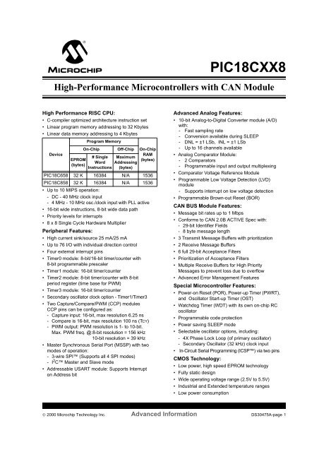 PIC18CXX8 Data Sheet