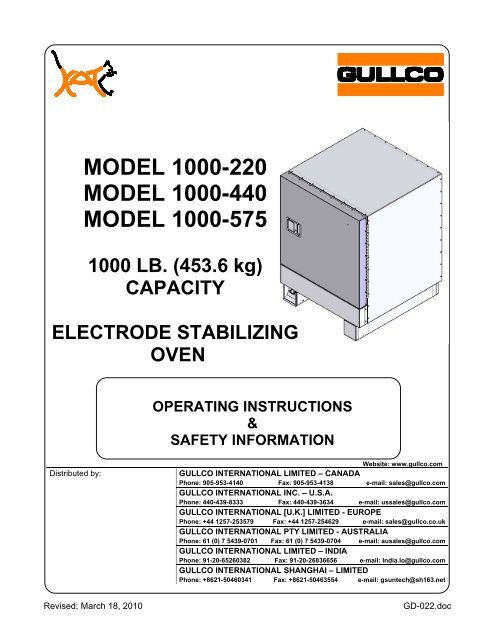 1000 Operational Manual - All Categories On Gullco International, Inc.