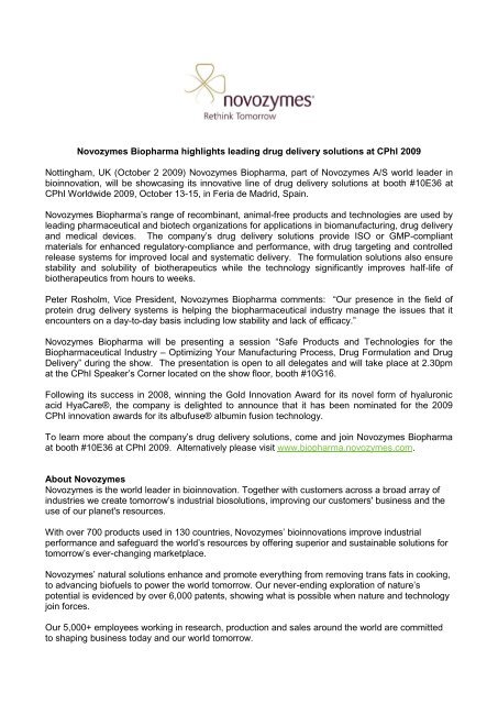 Novozymes Biopharma highlights leading drug delivery solutions at ...