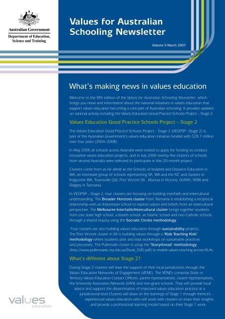 Values for Australian Schooling Newsletter Vol.5 - Values Education
