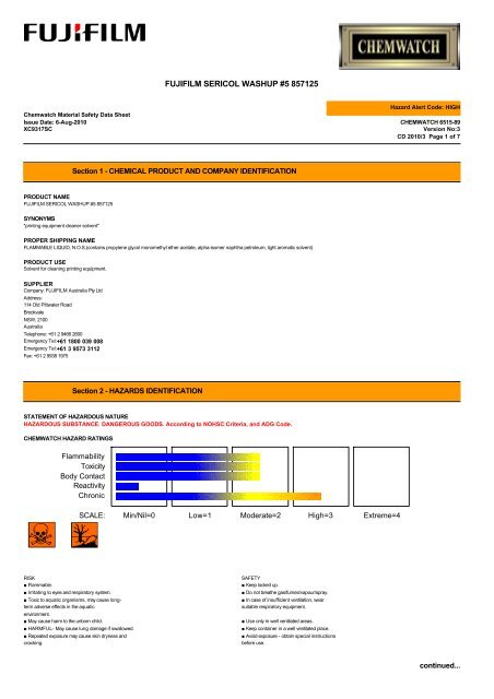 Chemwatch MSDS Print - FUJIFILM Australia