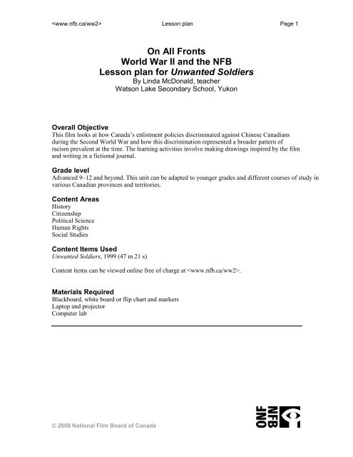 On All Fronts World War II and the NFB Lesson plan for Unwanted ...