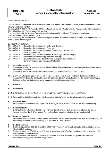 DIN 488 Teil 1 (Betonstahl) Sorten, Eigenschaften, Kennzeichen