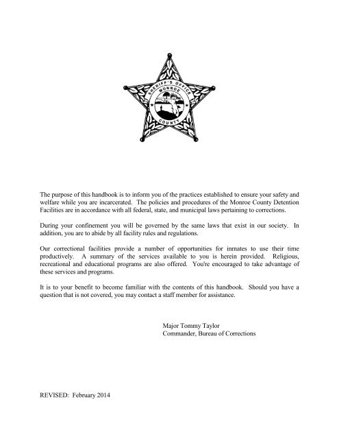 Inmate Handbook - Monroe County Sheriff's Office