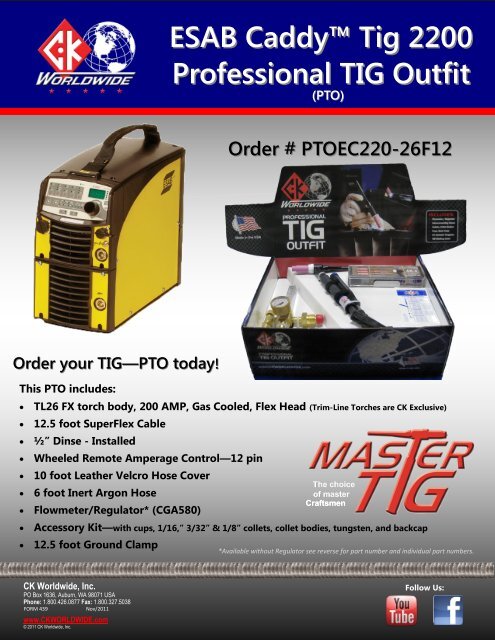 (PTO) ESAB Caddyâ ¢ Tig 2200 Professional TIG Outfit - CK Worldwide