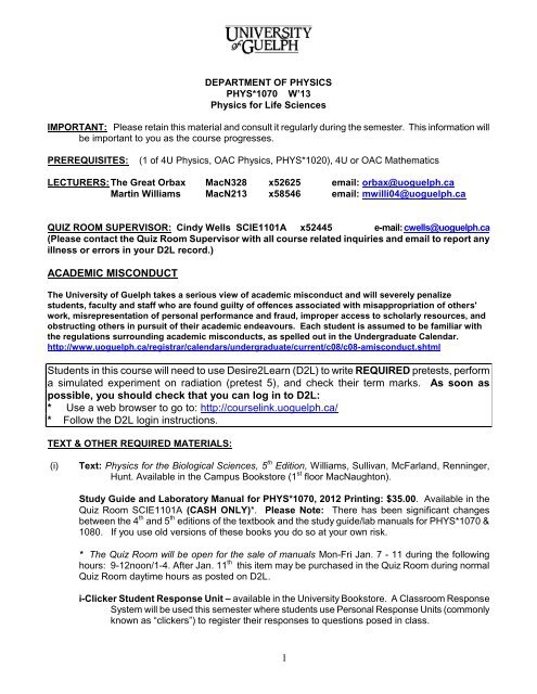 Course Outline - Department of Physics - University of Guelph