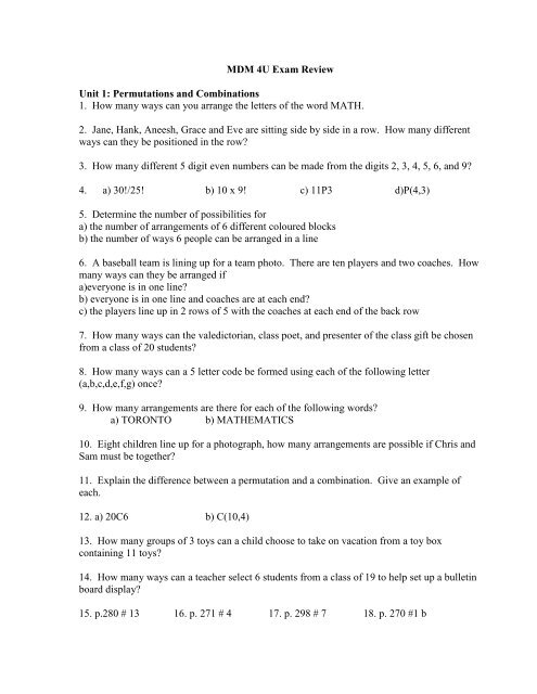 MDM 4U Exam Review - First ClassÂ® Information