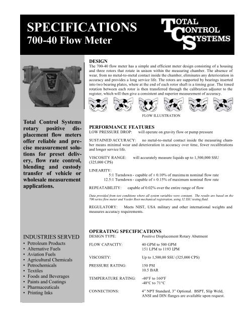 Rotary Flowmeter 700-40 Spec Sheet - Cross Technical Services
