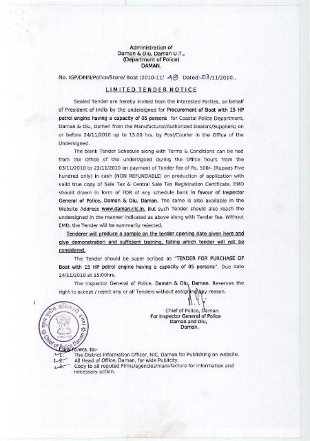 Administration of Daman & Diu, Daman U.T., (Department of Police ...