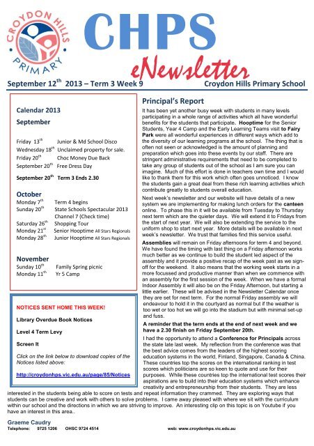 Term 3 Week 9 - Croydon Hills Primary School